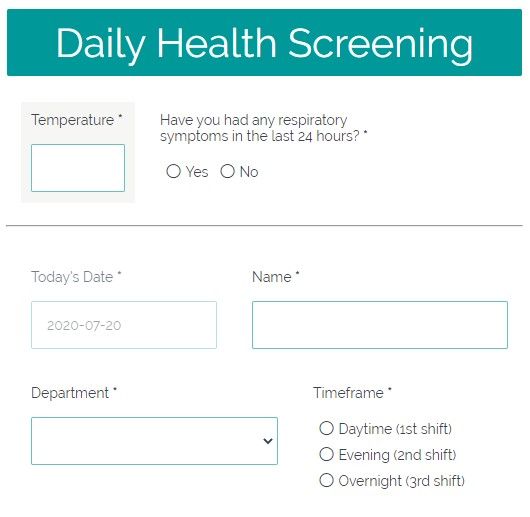 Covid 19 Health Screening Daily Check in Forms Formsite